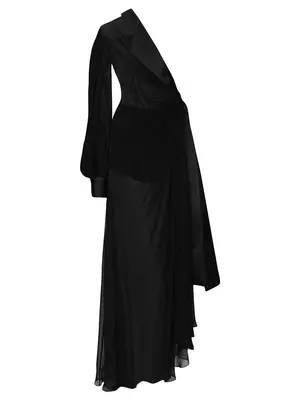 Dolce & Gabbana Long Silk Chiffon One-shoulder Dress - Black