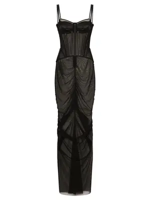 Dolce & Gabbana Long Stretch Tulle Dress - Black