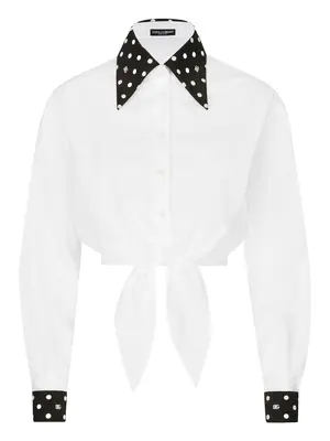 Dolce & Gabbana Cropped Polka-dot Print Cotton Shirt - White