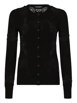 Dolce & Gabbana Cashmere And Silk Cardigan With Lace Inlay - Black