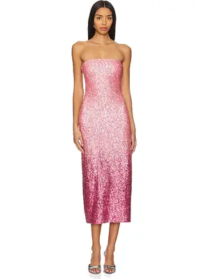 LoveShackFancy Stasia Sequin Midi Dress - Pink Ombre