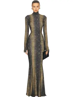 Norma Kamali Norma Kamali Long Sleeve Turtleneck Fishtail Gown Python