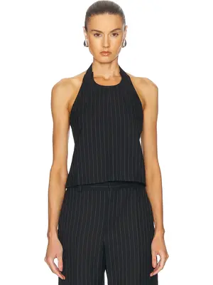 Wardrobe.NYC Backless Halter Top - Black Pinstripe