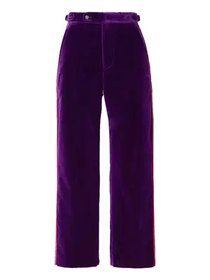 BODE Showcase Striped Cotton-velvet Trousers - Purple