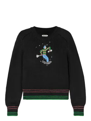 BODE Ski Run Cropped Embroidered Alpaca Sweater - Black