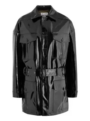 Saint Laurent Saharienne Belted Vinyl Jacket - Black