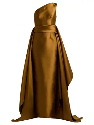 Solace London Charo One-shoulder Faille Gown - Gold
