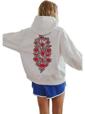 Free People Embroidered Logo Heavyweight Hoodie - Ivory Combo