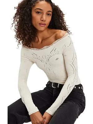 Free People Flirty Flutters Long Sleeve Ivory