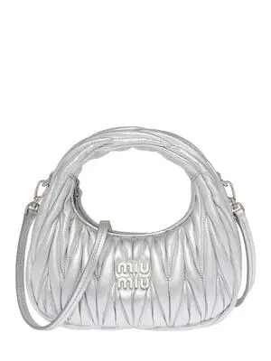 Miu Miu Wander Matelassé Nappa Leather Hobo Mini-bag - Silver
