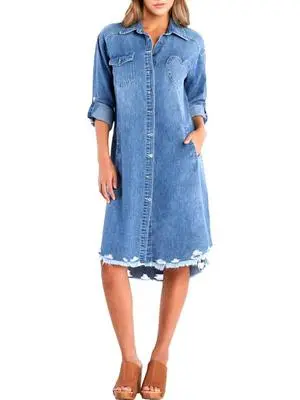 BILLY T Heart Pocket Denim Shirt Dress - Vintage Denim