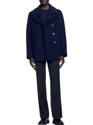 Sandro Wool Pea Coat - Navy Blue