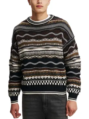 COTTON ON Garage Crew Knit Black Pattern