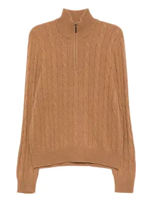 Polo Ralph Lauren Cable-knit Quarter-zip Sweater - Brown