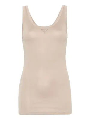 Prada Triangle-logo Ribbed Tank Top - Neutrals