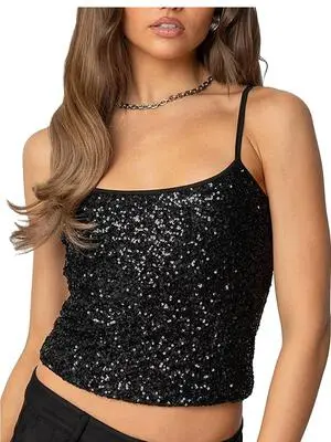 EDIKTED Celene Sequin Tank Top - Black