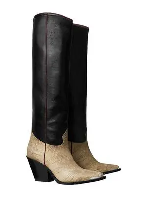 Tory Burch Western Tall Boot Perfect Black/cream Roccia