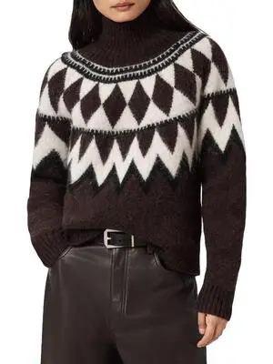 ALLSAINTS Tara Fair Isle Alpaca & Wool Blend Turtleneck Sweater - Oxblood Red