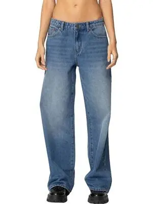 EDIKTED Nyc Washed Low Rise Wide Leg Jeans - Blue-washed