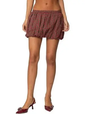 EDIKTED Marlene Plaid Bubble Hem Miniskirt - Red