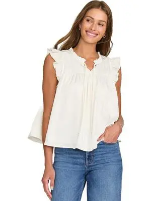 LANDS' END Lands' End Split Neck Satin Ruffle Blouse