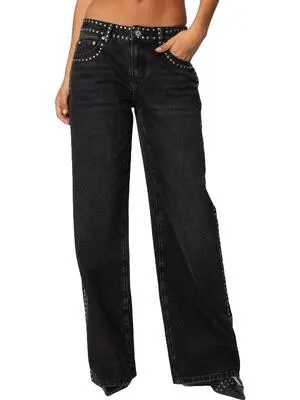 EDIKTED Quincy Studded Baggy Jeans - Black-washed