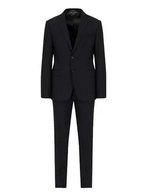 Emporio Armani Single-breasted, Slim-fit Suit In Brushed Stretch Light Wool - Navy