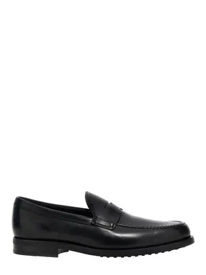 TOD'S Leather Loafers With Rubber Sole - Black
