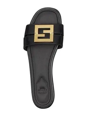 Fendi Ffold Leather Flat Sandals - Black