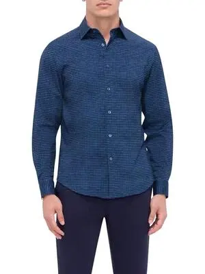 Bugatchi Apos;s James Ooohcotton Check Sport Shirt - Navy