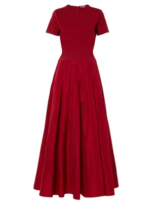 Staud Pleated Ponte And Grosgrain Maxi Dress - Red