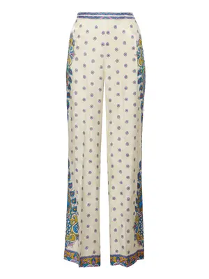 Etro Printed High-rise Straight Pants - White