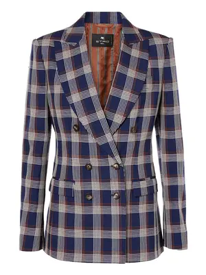 Etro Etro Checked Wool Blazer Blue