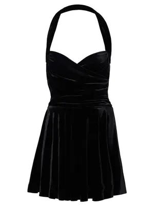 Norma Kamali Cayla Ruched Velvet Bustier Dress - Black