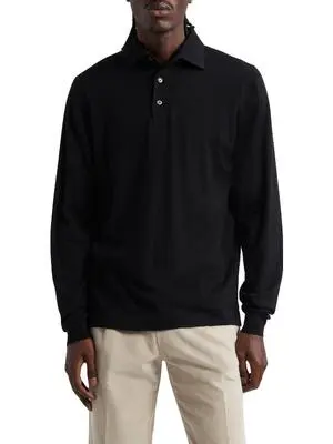 Thom Sweeney Extrafine Virgin Merino Wool Polo Sweater - Black