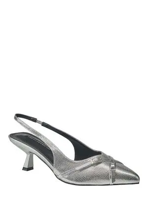 French Connection Buckles Slingback Kitten Heel - Silver