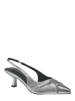 French Connection Buckles Slingback Kitten Heel - Silver