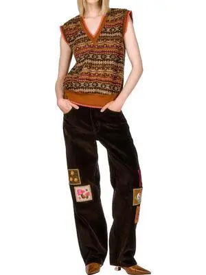 Anna Sui Fair Isle Fleece Vest - Cinnamon Multi
