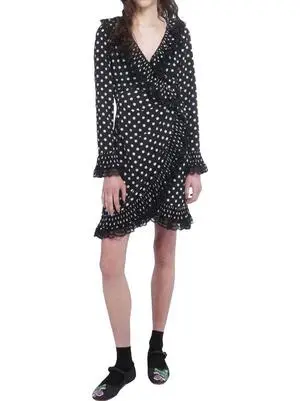 Anna Sui Polka Dot Pleated Wrap Dress - Black Muti