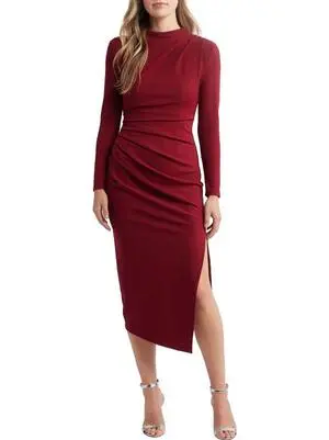 NIKKI LUND Stacey Long Sleeve Midi Dress - Burgundy