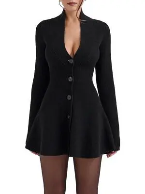 House Of Cb Aubrey Wool-blend Peplum Cardigan - Black