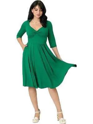 Unique Vintage Unique Vintage 1950s Front Twist Swing Dress Solid Green