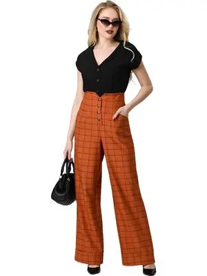 Unique Vintage 1940s Buttoned Trousers - Orange Plaid
