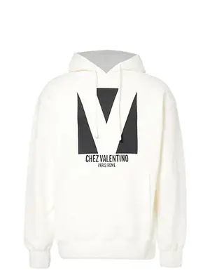 Valentino Garavani Logo-Print Relaxed-Fit Cotton-Jersey Hoody Avorio