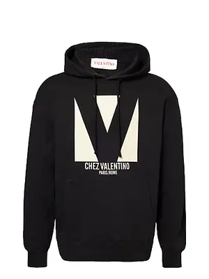 Valentino Garavani Logo-Print Relaxed-Fit Cotton-Jersey Hoody Nero