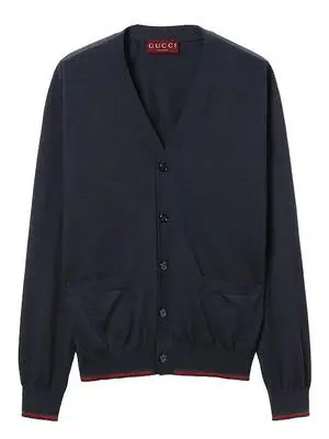 Gucci Wool Knit Cardigan With Web - Blue