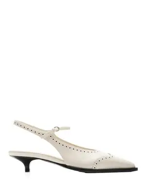 Miu Miu Brogue Leather Mary Jane Slingback Pumps - White