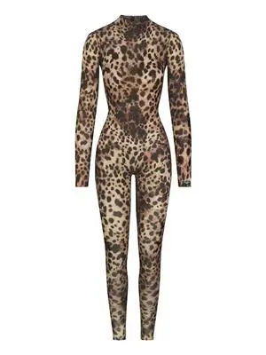 SKIMS X Dolce&gabbana Milky Sheer Mock Neck Catsuit - Leopard