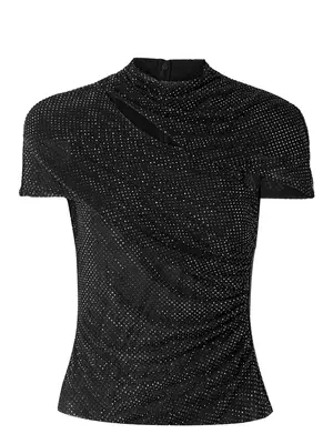 SELF-PORTRAIT Cutout Crystal-embellished Mesh Top - Black