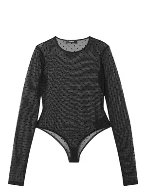 Wardrobe.NYC Flocked Stretch-tulle Bodysuit - Black